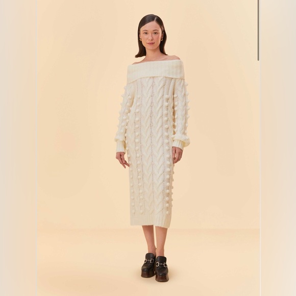 FARM Rio | Dresses | Farm Rio Offwhite Braided Midi Sweater Dress ...
